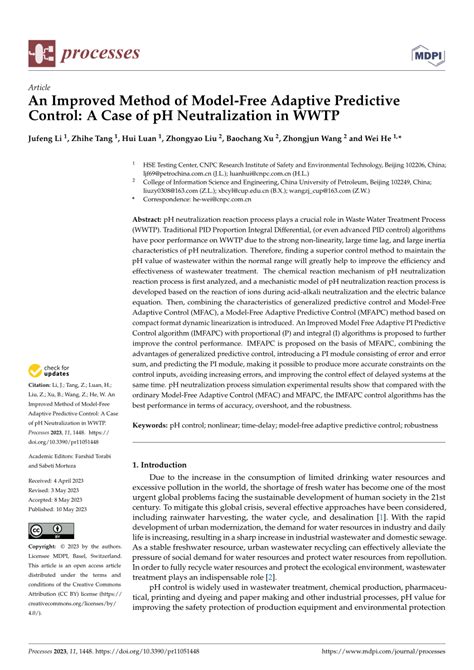 Pdf An Improved Method Of Model Free Adaptive Predictive Control A