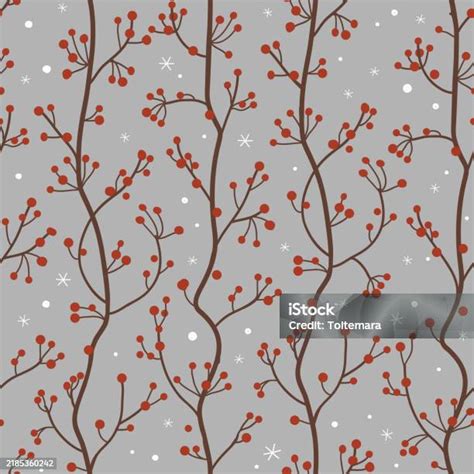 빨간 열매 가지 눈송이가 있는 완벽 한 패턴입니다 겨울 배경 벡터 일러스트 레이 션 0명에 대한 스톡 벡터 아트 및 기타 이미지 0명 12월 가문비나무 Istock