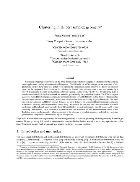 Pdf Clustering In Hilbert Simplex Geometry