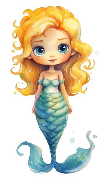 Premium Photo Cartoon Mermaid With Long Blonde Hair And Blue Eyes