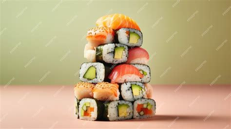 Premium Photo A Stack Of Sushi On A Table