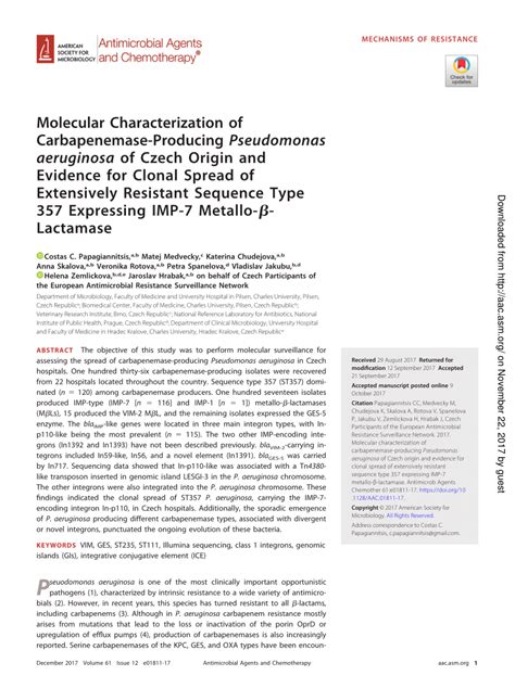 Pdf Molecular Characterization Of Carbapenemase Producing Pseudomonas Aeruginosa Of Czech