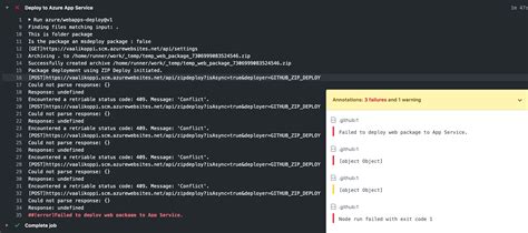 Deploy To Azure App Service Fails With Encountered A Retriable Status Code 409 Message