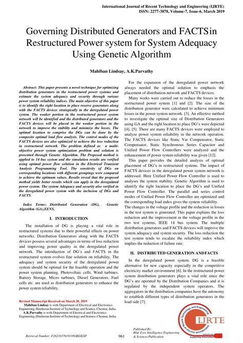 Pdf Governing Distributed Generators And Facts In Restructured Power