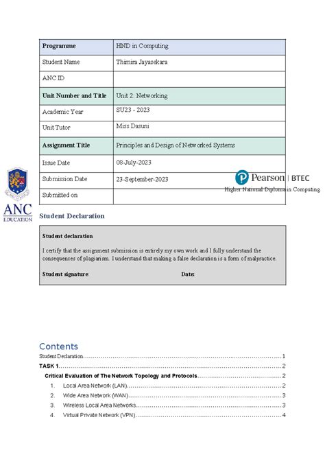 Networking Assignment Thimira Programme Hnd In Computing Student Name