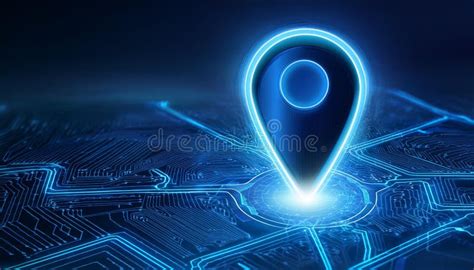 Glowing Navigation Pin On Digital Map Background Stock Illustration