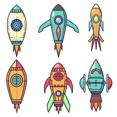 Premium Vector Cartoon Rockets Colorful Space Exploration Retro Space
