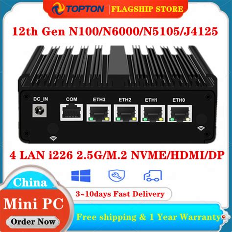 12th Gen Industrial Fanless Mini PC N100 N6000 Soft Router 4x 2 5G I226 I225 LAN NVMe Intel