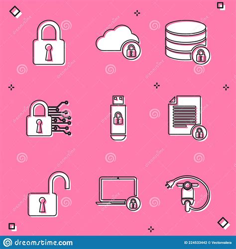 Set Lock Cloud Computing Lock Server Security With Cyber Usb Flash Drive And Document And