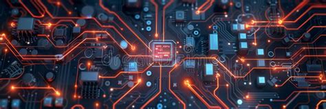 Futuristic Circuit Board Maze Glowing With Data Flow The Heart Of Machine Intelligence Stock