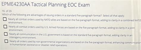 Epme4230aa Tactical Planning Eoc Exam 16 Of 20 Which Of The Following