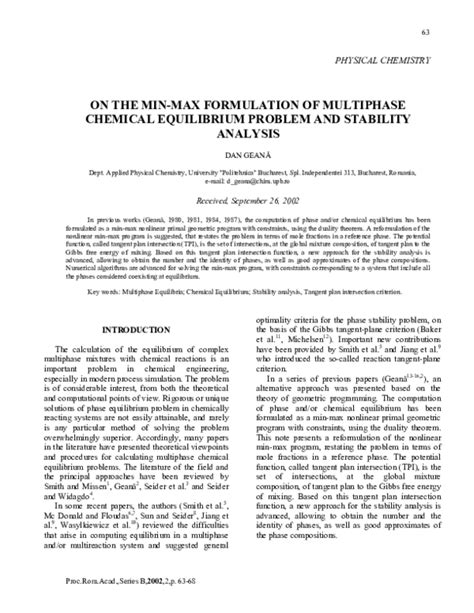 Pdf Physical Chemistry On The Min Max Formulation Of Multiphase Chemical Equilibrium Problem