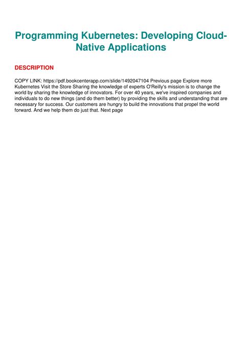 Ppt Pdfdownload Programming Kubernetes Developing Cloud Native