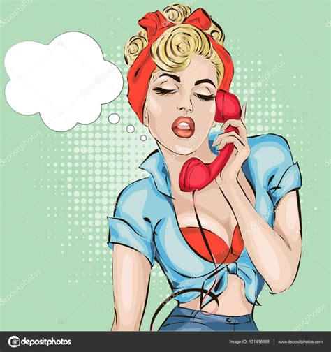 Sexy Pin Up Woman Answers The Phone Vector Pop Art Comics Retro Style