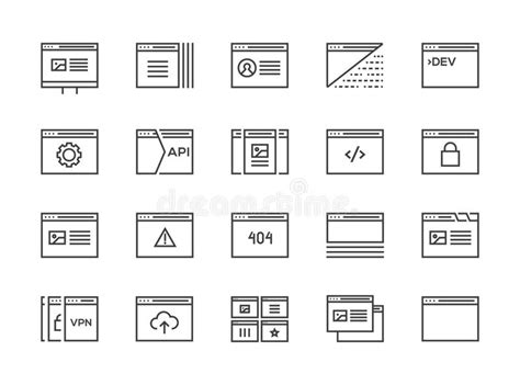 Set Of 48x48 Minimal Browser Developing App And Coding Vector Line Icons Perfect Pixel Thin