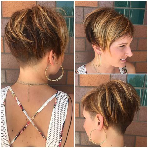 Messy Voluminous Brunette Undercut Pixie With Highlights The Latest