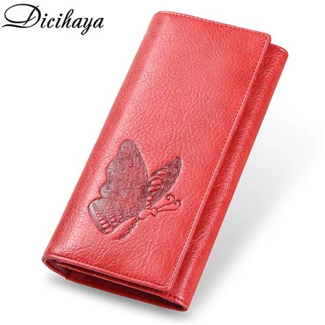 Dichihaya 여성용 정품 가죽 장지갑 나비 엠보싱 지갑 여성 카드 홀더 여성 휴대폰 가방지갑 Aliexpress