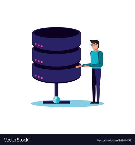 Data Center Disks With Young Man Royalty Free Vector Image