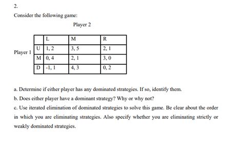 solved 2 consider the following game player 2 u 1 2 m 0 4