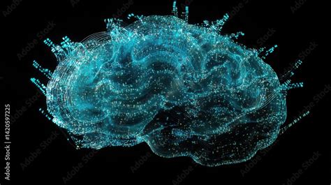 Electric Data Streams Forming A Brain Shaped Network Pulsing In Sync With Flowing Binary Code