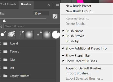solved show additional preset info is grayed out on bru adobe