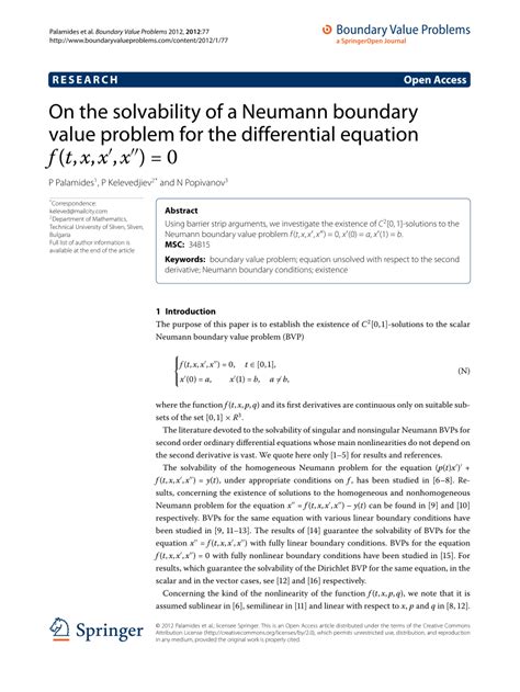 Pdf On The Solvability Of A Neumann Boundary Value Problem For The