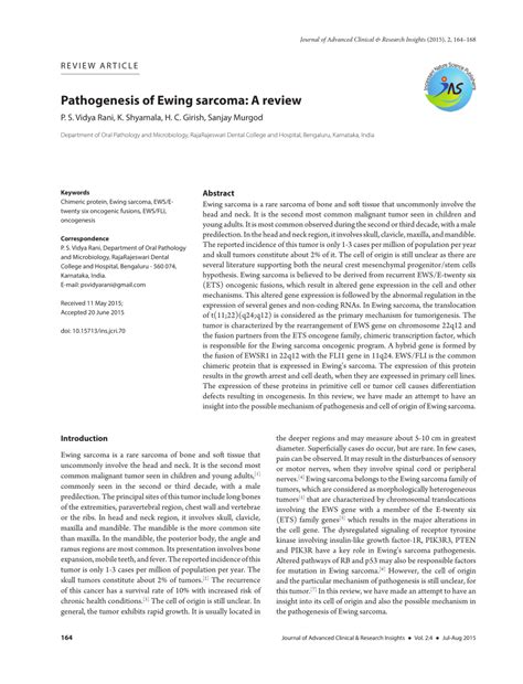 Pdf Pathogenesis Of Ewing Sarcoma A Review