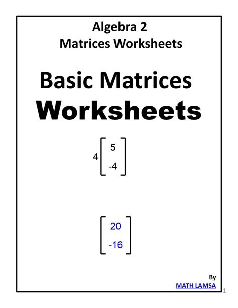 Basic Matrices Worksheets Algebra Made By Teachers