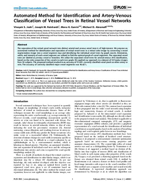 Pdf Automated Method For Identification And Artery Venous Classification Of Vessel Trees In
