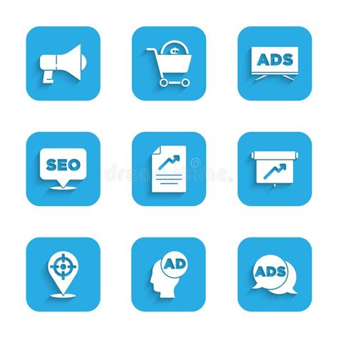 Set Document With Graph Chart Advertising Board Target Sport Seo Optimization And Megaphone