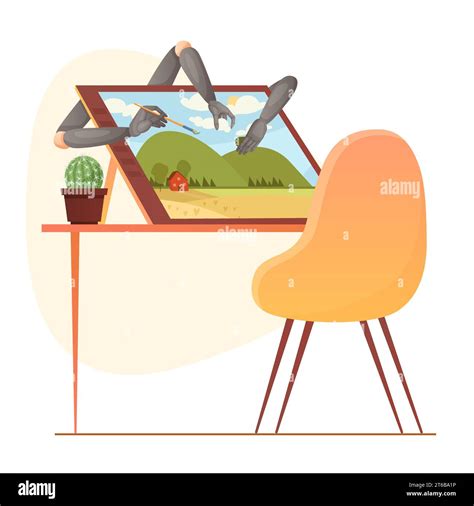 Art Generated By Artificial Intelligence Vector Illustration Cartoon Arms Of Robot With Brush