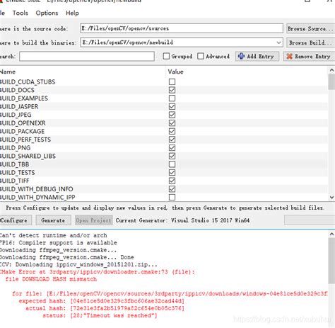 错误解决——cmake编译opencv出现“error In Configuration Processproject Files May