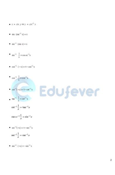 Cbse Class 12 Mathematics Inverse Trigonometric Functions Notes