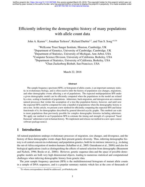 Pdf Efficiently Inferring The Demographic History Of Many Populations With Allele Count Data