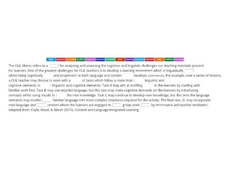 The Clil Matrix Complete The Sentence
