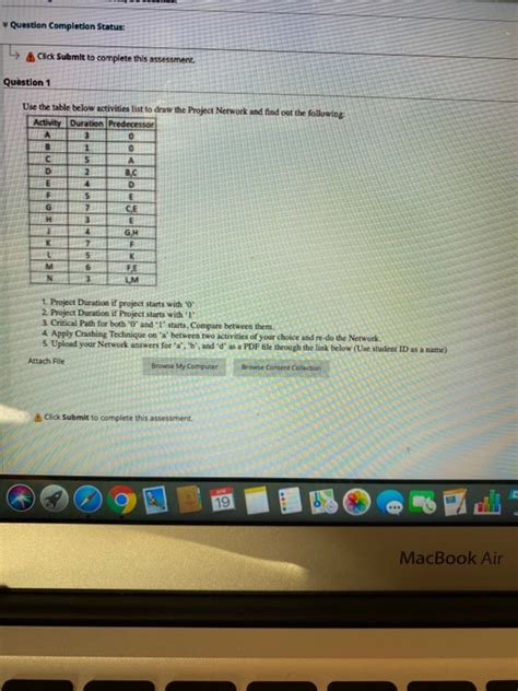 question completion status and click submit to