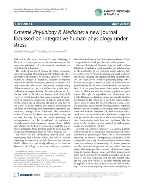 Pdf Extreme Physiology And Medicine A New Journal Focussed On