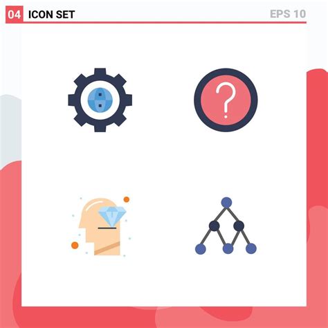 set of 4 vector flat icons on grid for browser information development faq head editable vector