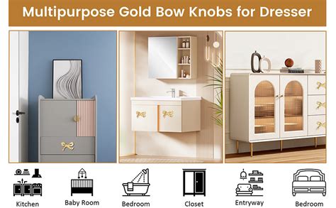 6 Pack Bow Drawer Knobs Gold Solid Brass Bow Cabinet Knobs Compact Gold Bow Dresser Pulls