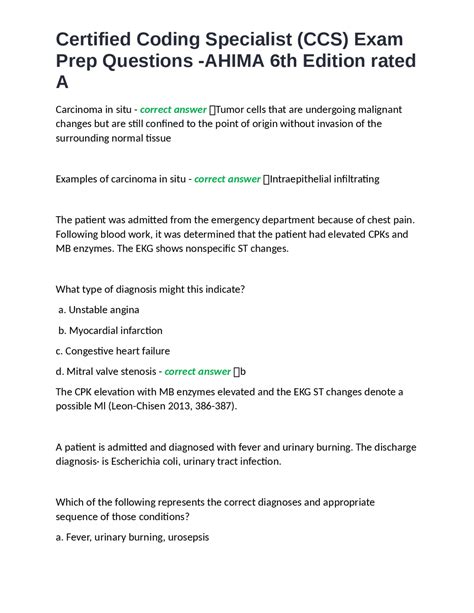 Certified Coding Specialist Ccs Exam Prep Questions Ahima 6th