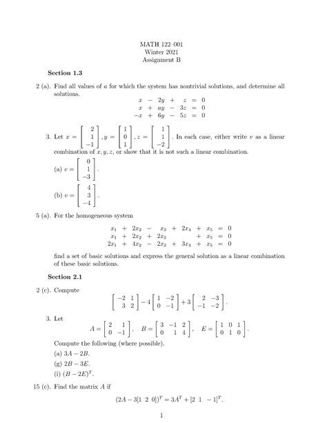 Math 122 Practice Assignment 2 Math 122 Winter 2021 Assignment B