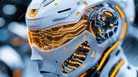 159 Realistic 3d Model Of A Robotic Head With Intricate Circuitry And Glowing Optics Highquality