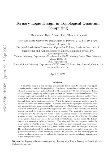 PDF Ternary Logic Design In Topological Quantum Computing