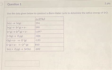 solved use the data given below to construct a born haber