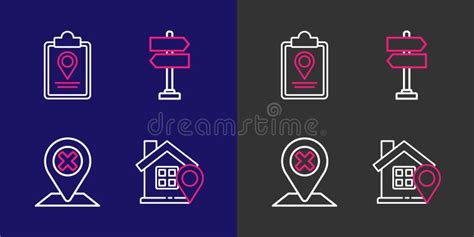 Set Line Location With House Road Traffic Sign And Folded Map Location