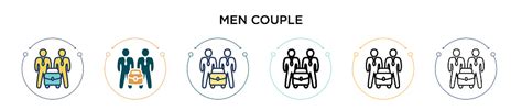 채워진 가느다란 선 윤곽선 및 획 스타일의 남자 커플 아이콘 두 명의 색상과 흑인 남성 커플 벡터 아이콘 디자인의 벡터