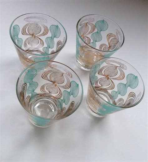 Set Of 4 Gold And Aqua Glasses Aqua Verre Coffret
