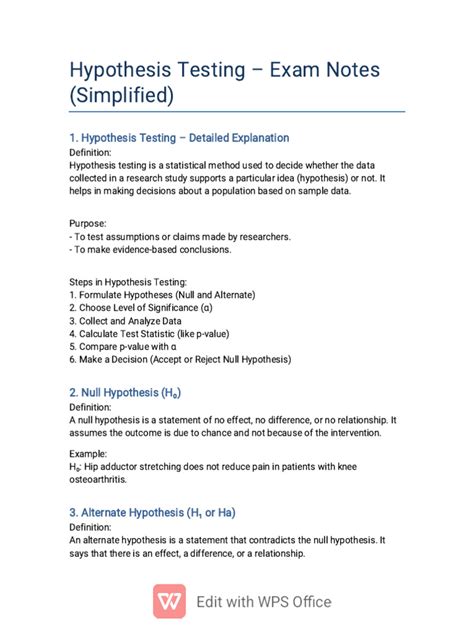Hypothesistestingexamnotessimplified Pdf Hypothesis P Value