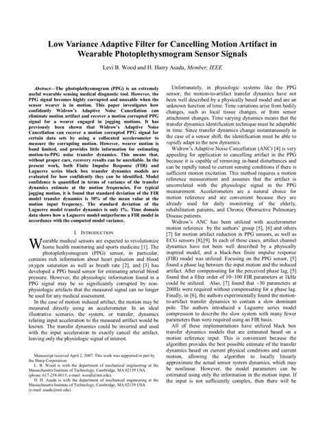 Pdf Low Variance Adaptive Filter For Cancelling Motion Artifact In