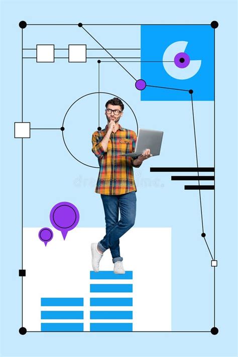 Sketch Image Composite Trend Artwork 3d Photo Collage Of Black White Silhouette Young Programmer